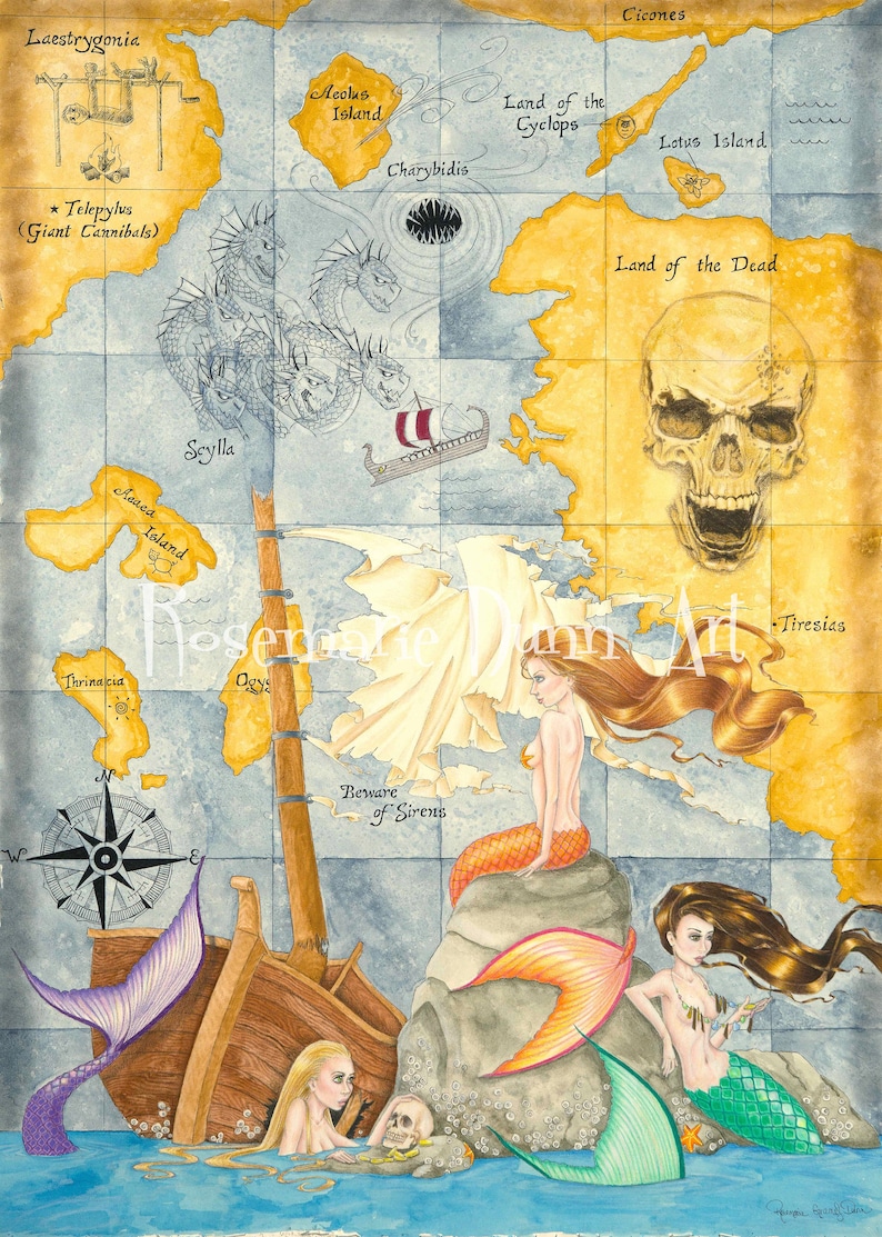 Sirens Limited Edition Mermaid Print From Homer's Odyssey - Etsy