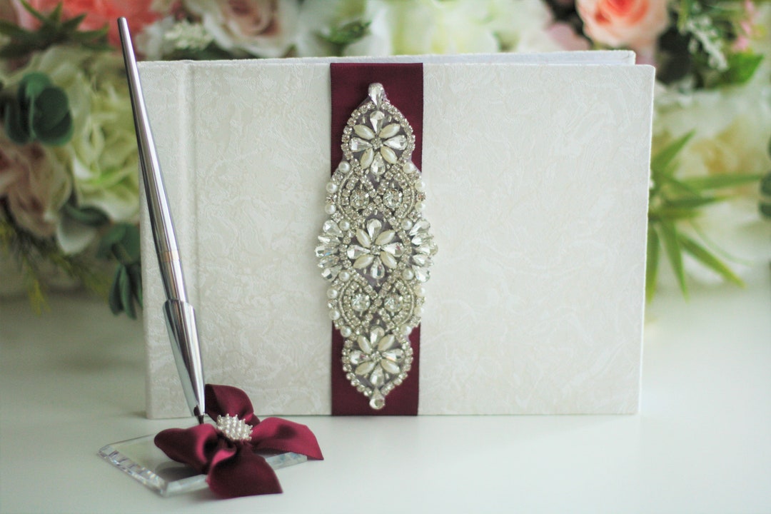 Burgundy Guest Book and Pen Red Sign in Book Wedding Guest - Etsy