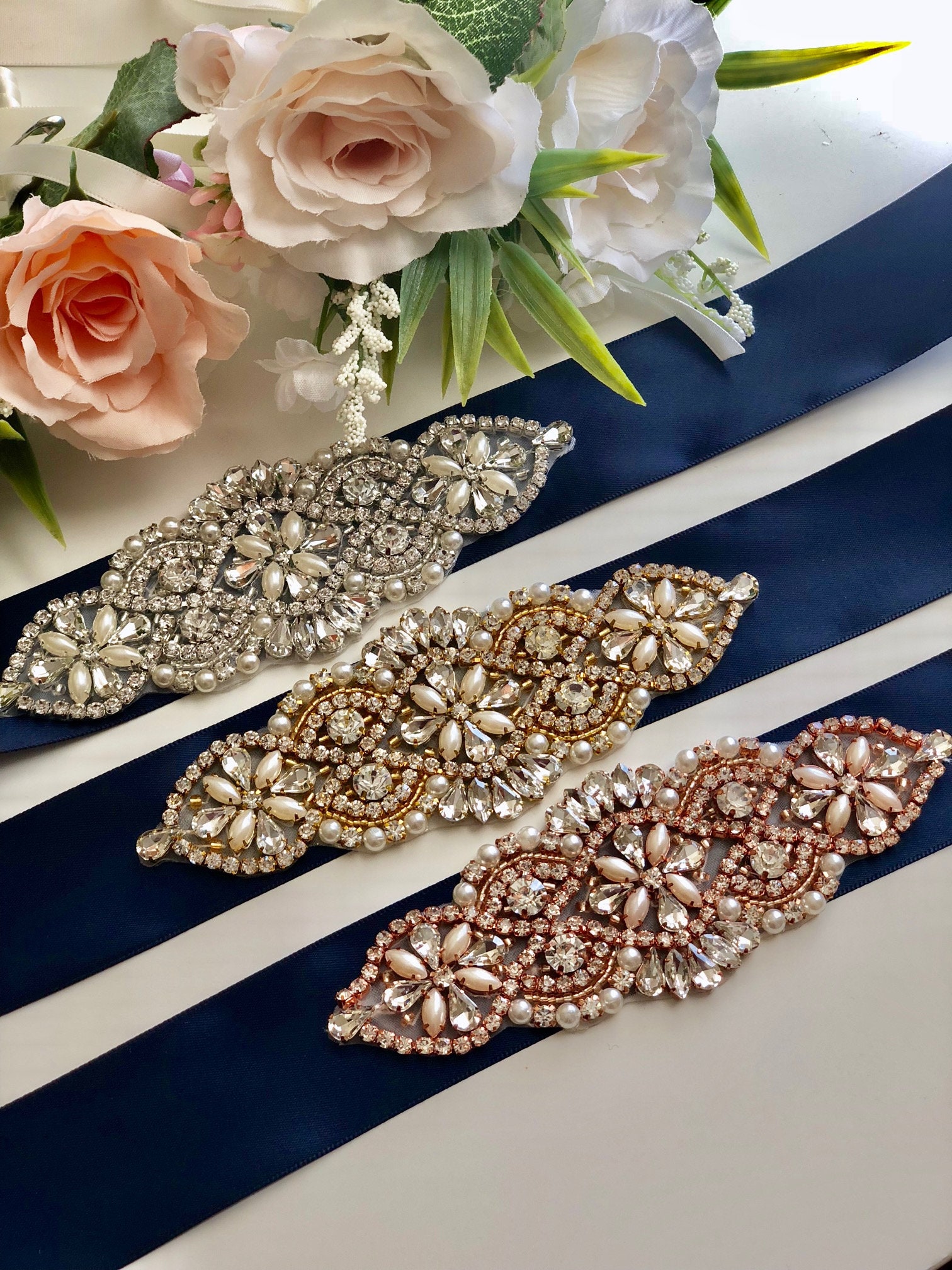 Navy Blue Bridal Sash Navy Bridal Belt Belts and Sashes | Etsy