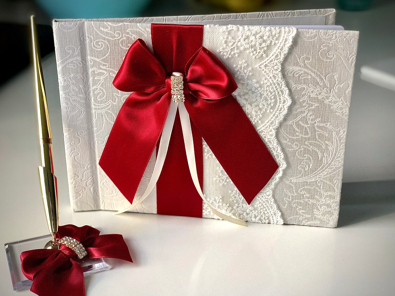Red Guest Book With Pen, Marsala Guest Book, Wedding Guest Book, Sign ...