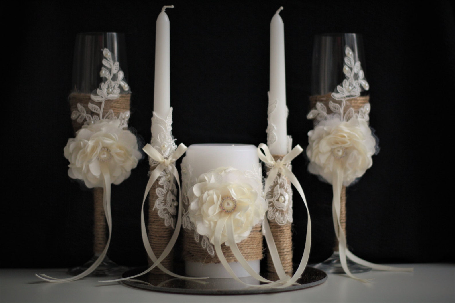 Wedding Unity Candle Set \ Rustic Wedding Candles Set \ Natural Unity ...