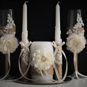 Wedding Unity Candle Set \ Rustic Wedding Candles Set \ Natural Unity ...