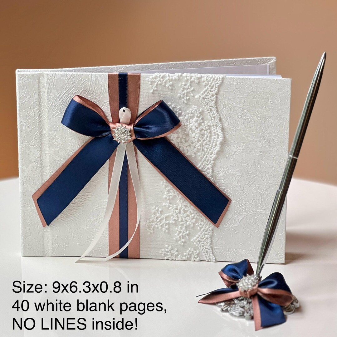 Wedding Guest Book With Pen in Rose Gold Navy Blue Quinceanera Quince ...