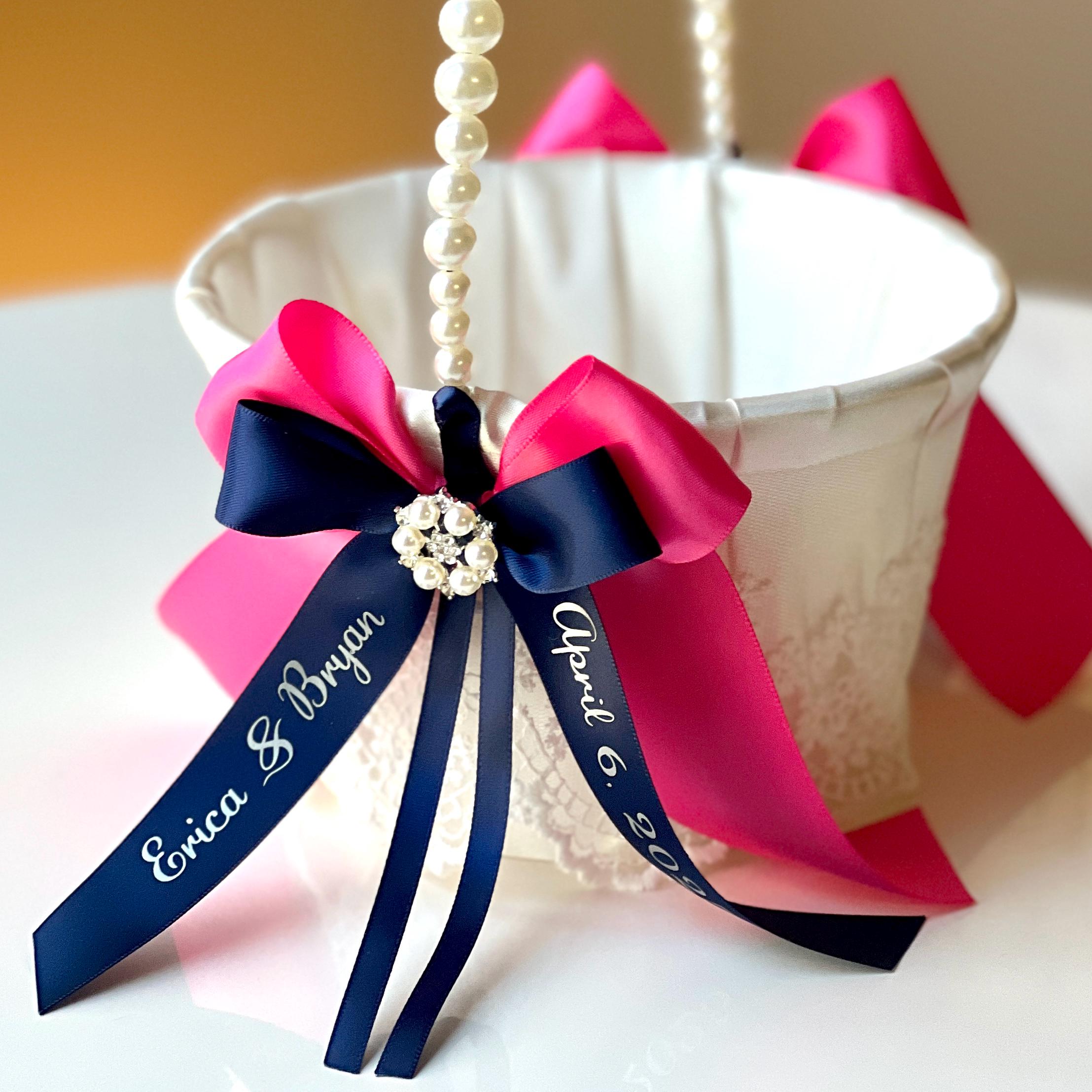 Flower Girl Basket and Ring Bearer Pillow Fuchsia Navy Blue Wedding ...
