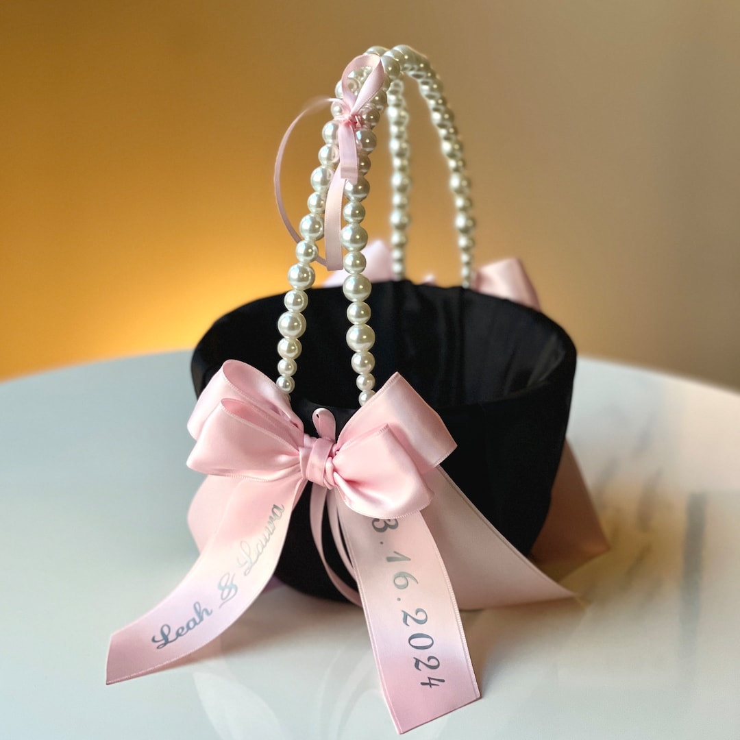 Pearl Flower Girl Basket Pearl Handle Basket Black Pink Wedding Basket ...