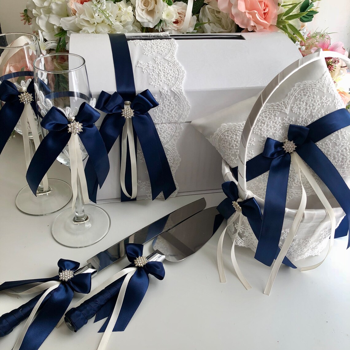 Cake Serving Set Navy Blue Wedding Cake Server and Knife Set Blue ...