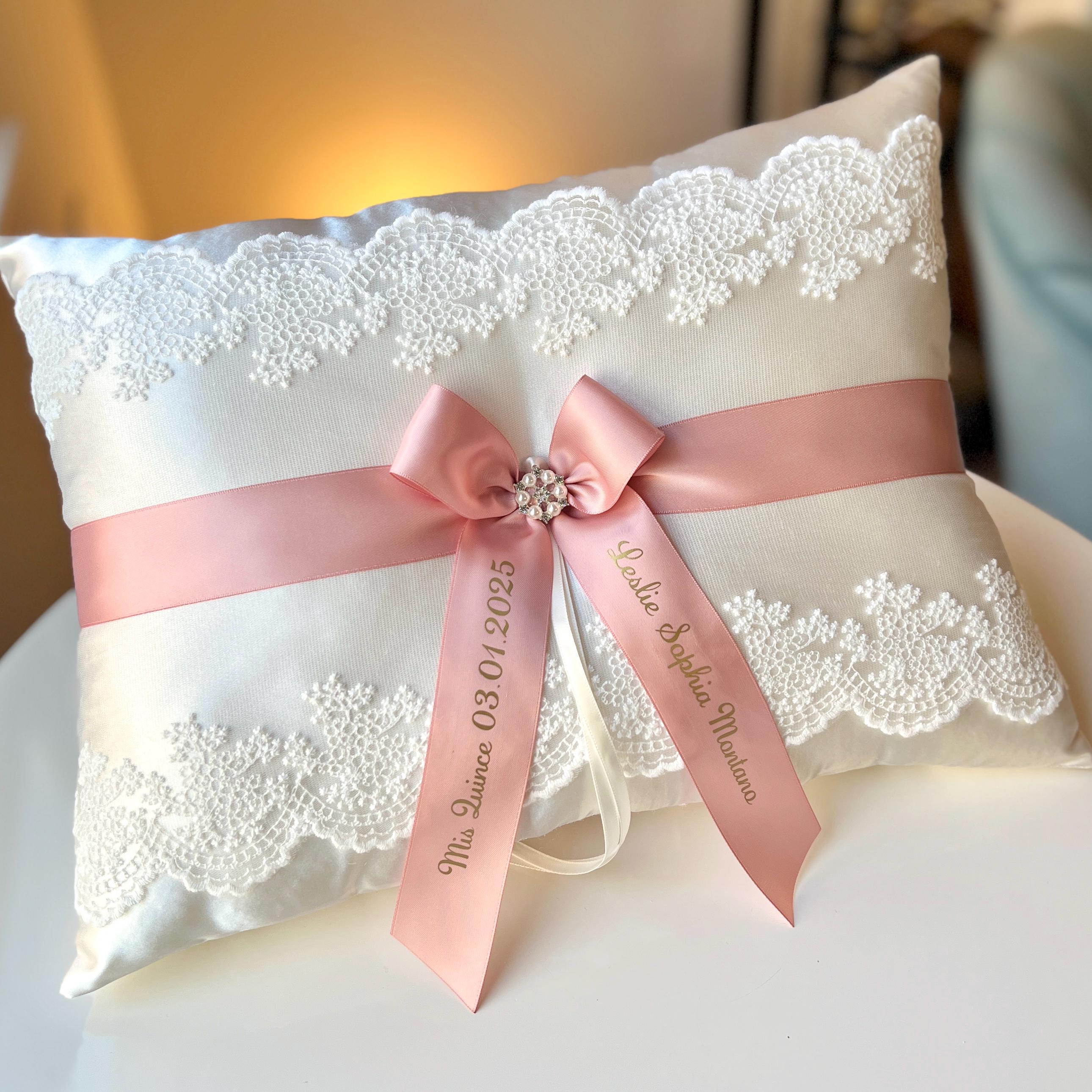 Quinceañera Pillow Set Rose Gold Quince Tiara Pillows Cake Serving Set ...
