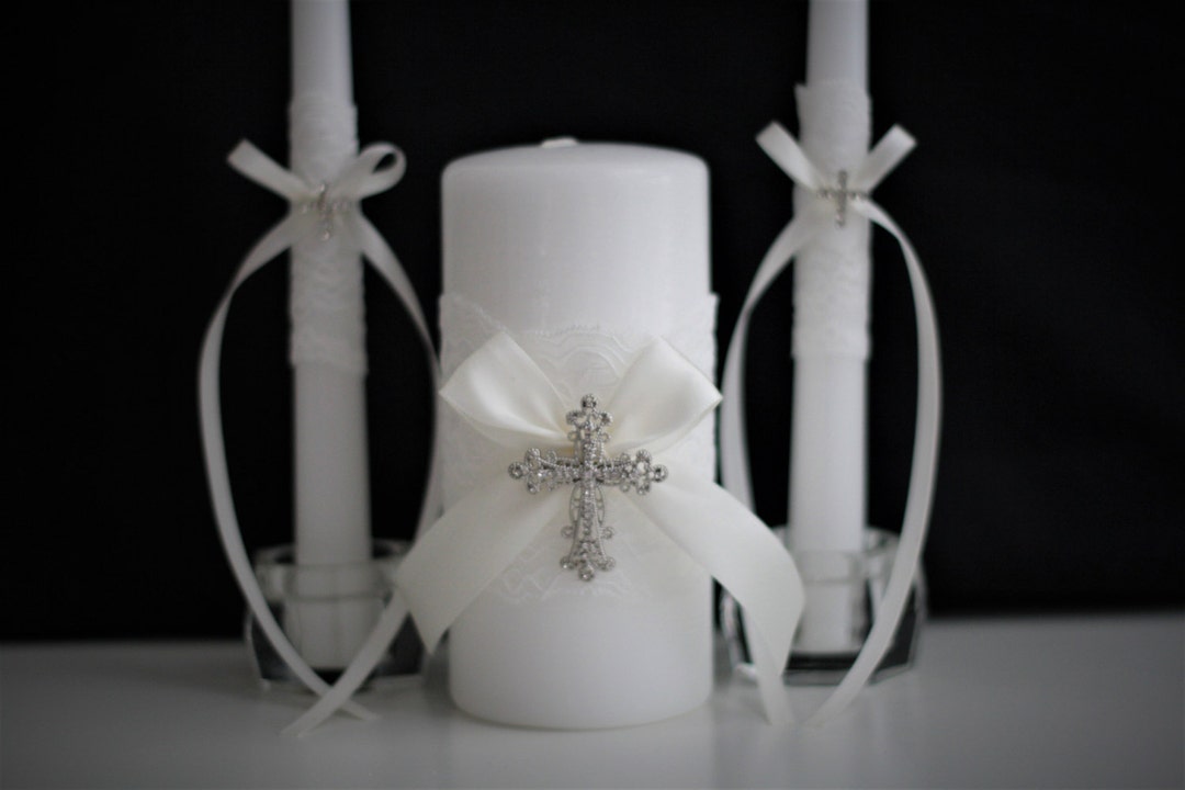 Wedding Unity Candle Set, Church Candles, Wedding Candles Lace Unity ...