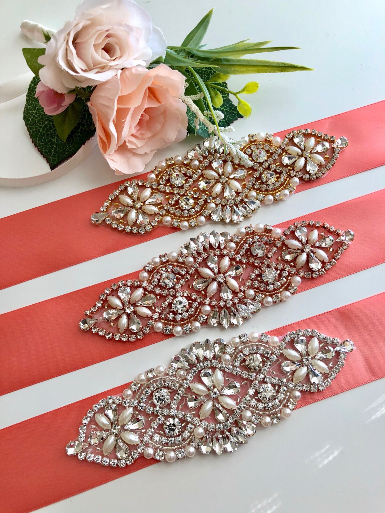Coral Bridal Belt Coral Wedding Belt Rhinestone Bridal - Etsy