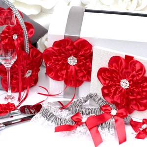 Gray Red Wedding Accessories, Red Flower Girl Basket and Ring Bearer ...