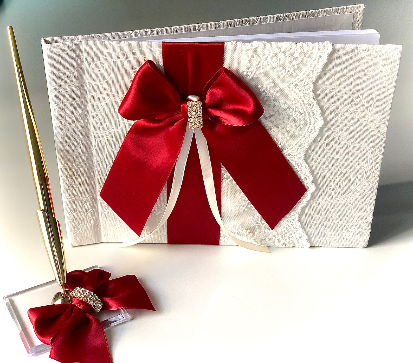 Red Guest Book With Pen, Marsala Guest Book, Wedding Guest Book, Sign ...