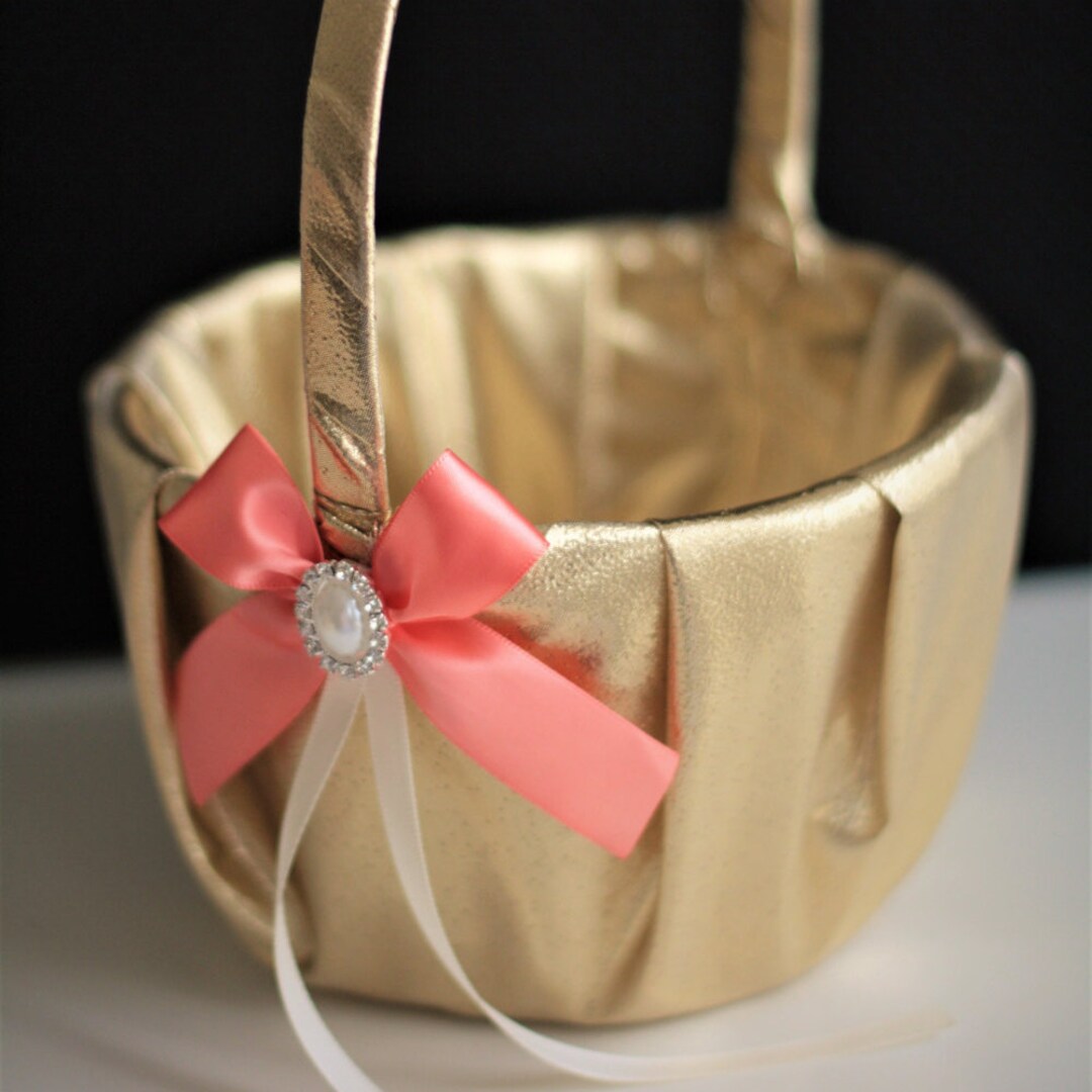 Coral Gold Wedding Basket / Coral Flower Girl Basket / Gold Wedding ...