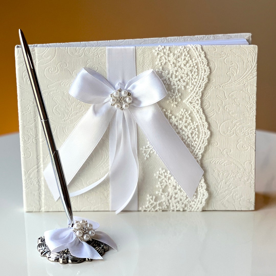 White Guest Book and Pen White Wedding Ceremony Decor Sign in Book ...
