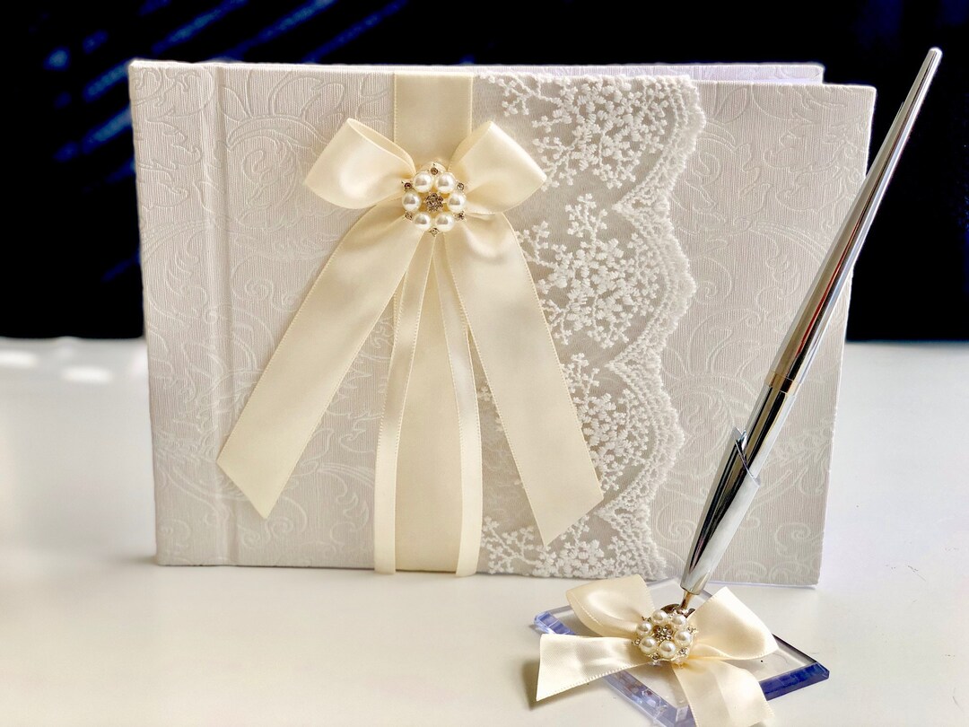 Wedding Guest Book Ivory Guest Book With Pen, Wedding Guest Books, Lace ...