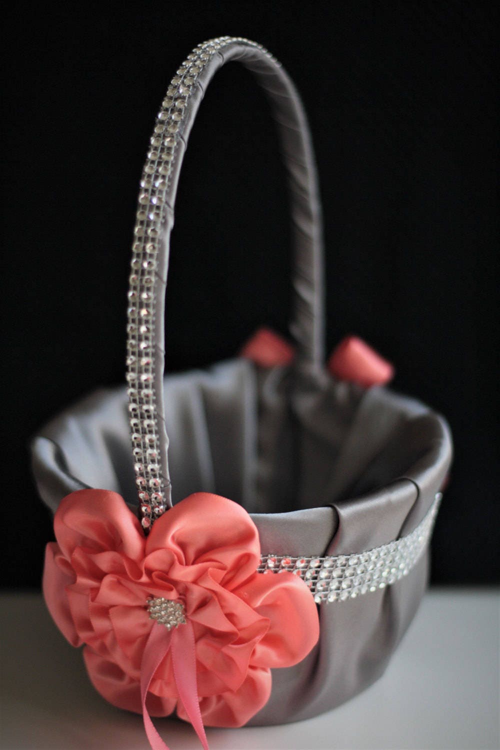 Coral Gray Basket \ Gray Coral Wedding Basket \ Coral Flower Girl ...
