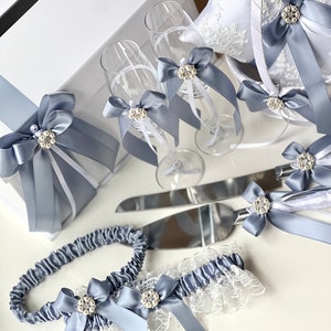 Dusty Blue Wedding Flower Girl Basket and Ring Bearer Pillow Set, Dusty ...