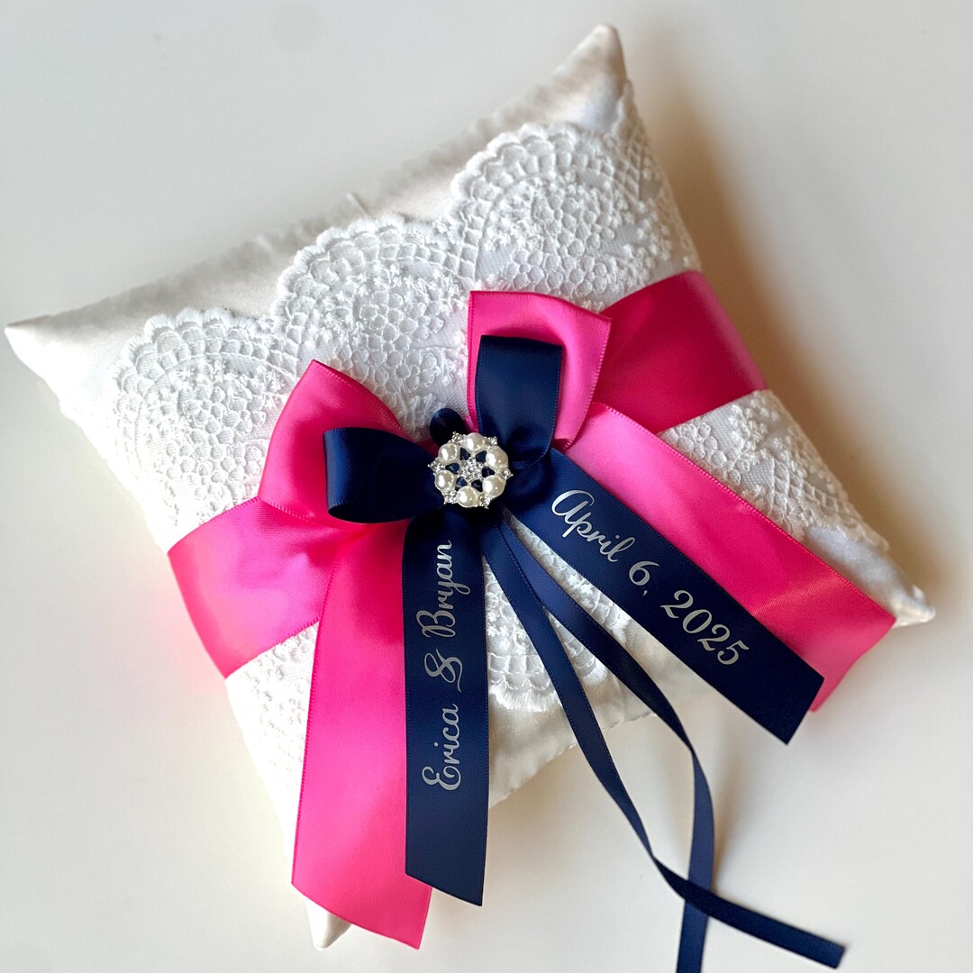 Ring Bearer Pillow Fuchsia Navy Blue Wedding Ring Pillow Fuchsia Ring ...
