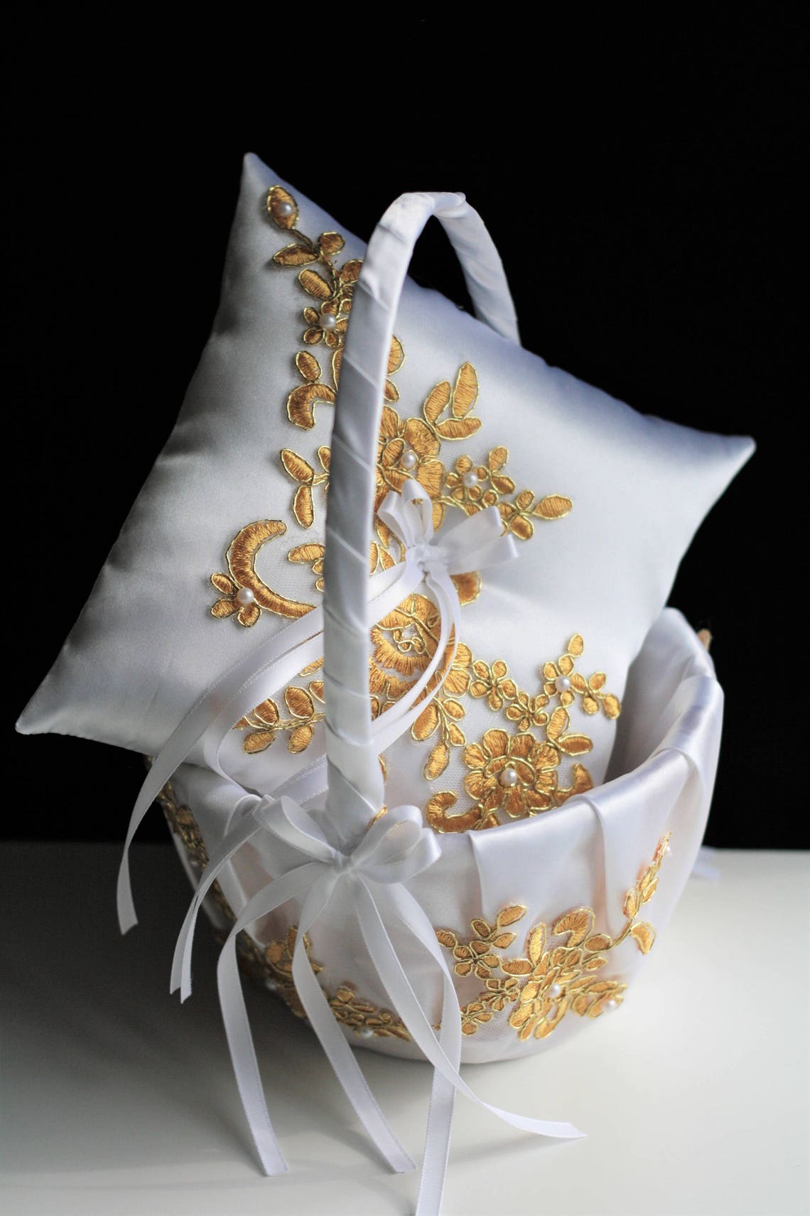 Gold Flower Girl Basket Gold Wedding Basket White Basket | Etsy