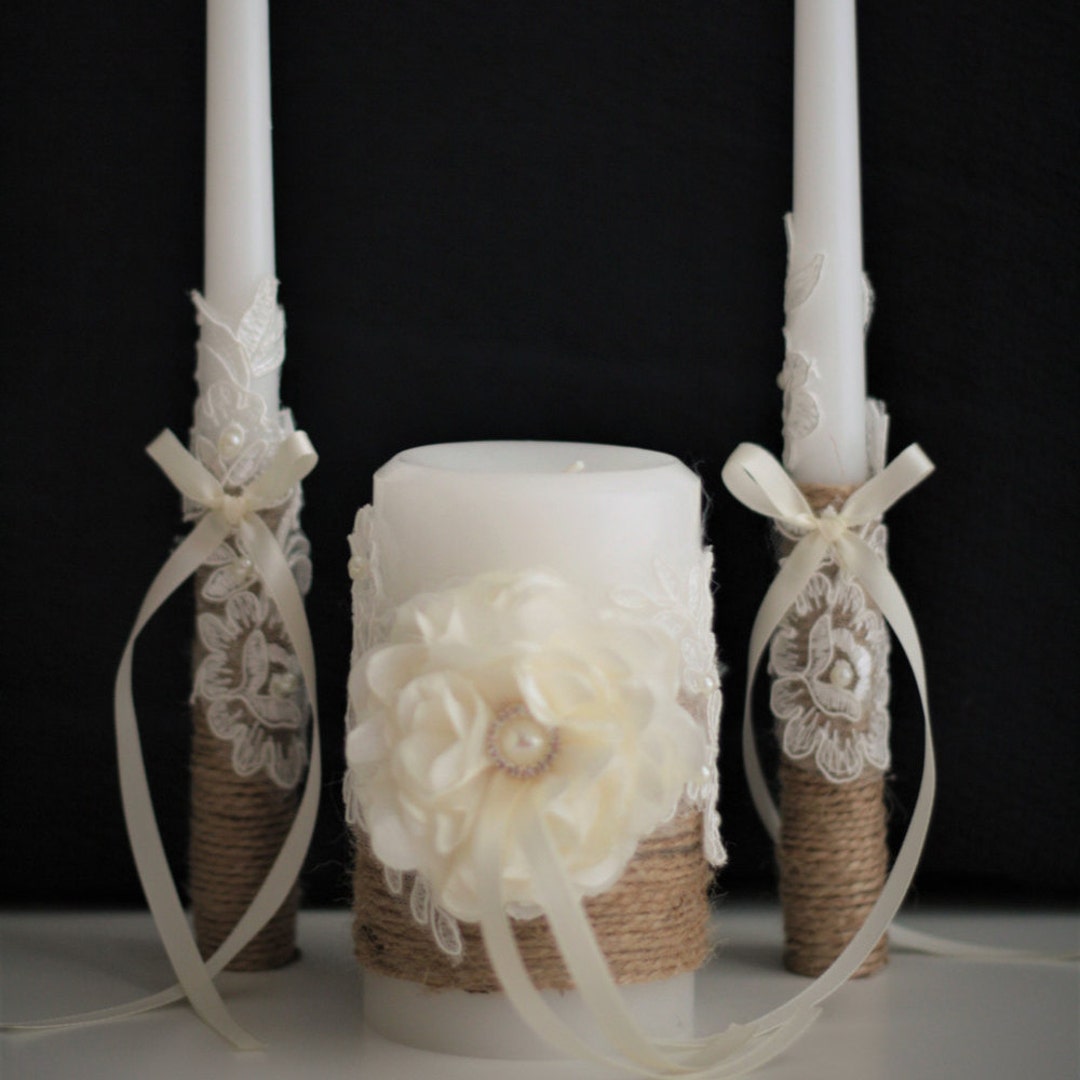 Wedding Unity Candle Set \ Rustic Wedding Candles Set \ Natural Unity ...