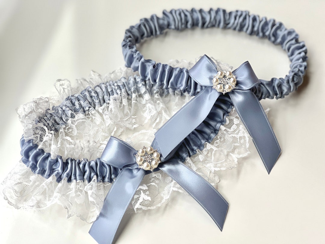 Dusty Blue Wedding Bridal Garter Set, Blue Wedding Garters, Toss and ...