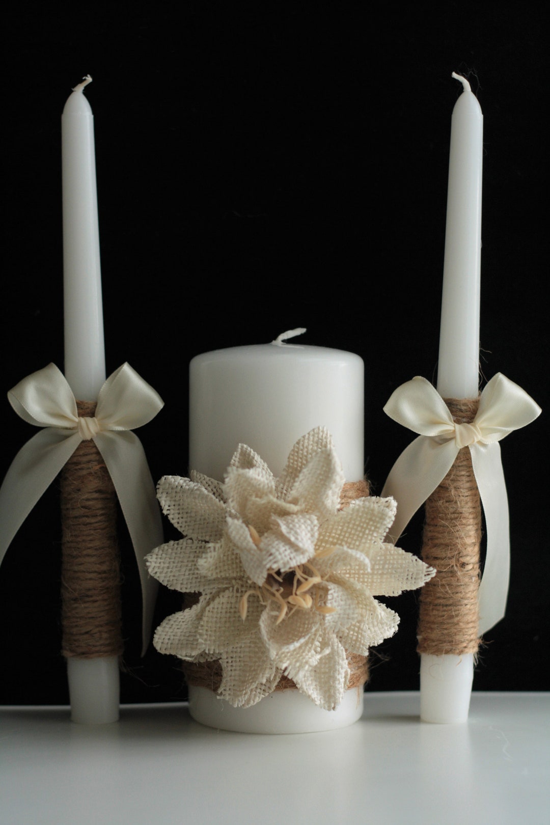 Unity Candle Set Rustic Unity Candles, Rustic Wedding Candles, Burlap ...