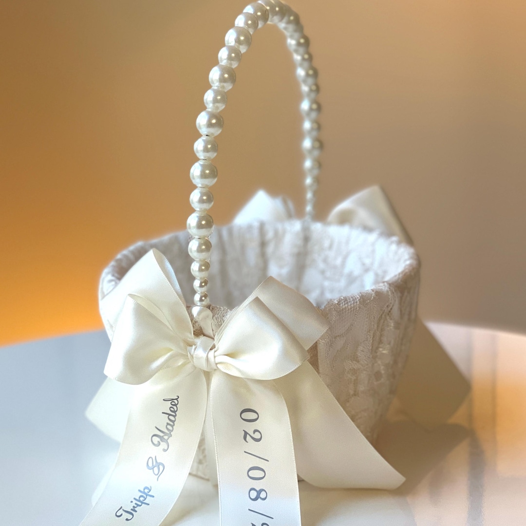 Custom Flower Girl Basket Ivory Wedding Basket Lace Basket for Wedding ...
