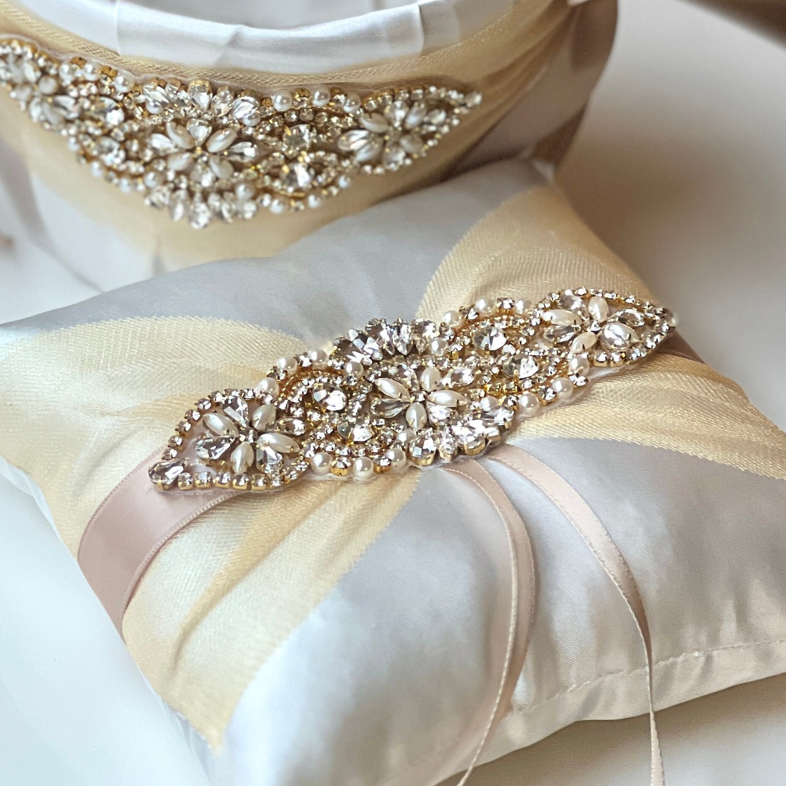 Golden Ring Bearer Pillow Champagne Wedding Ring Pillow Cream Wedding ...
