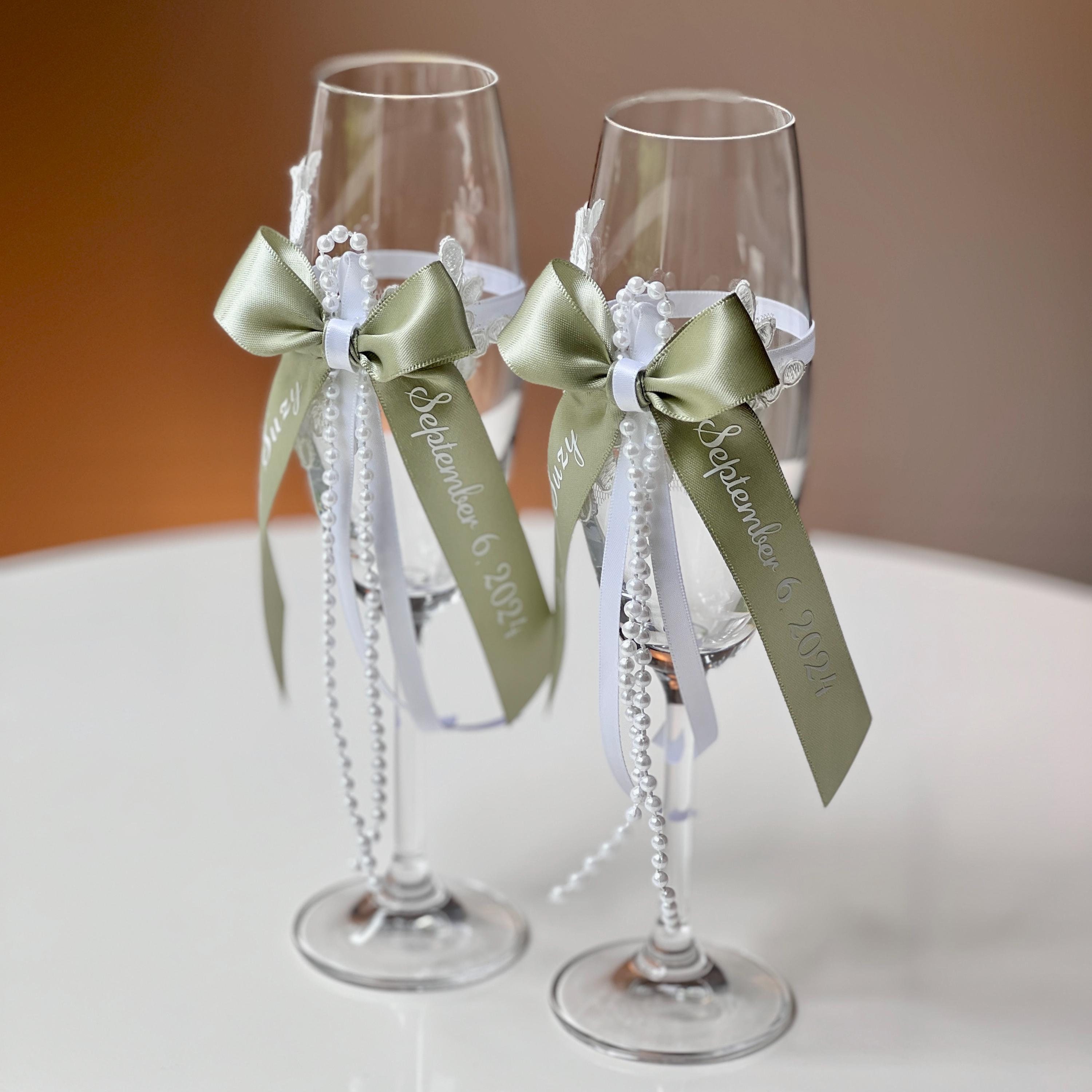 Champagne Glasses Sage Green Wedding Champagne Flutes Personalized ...