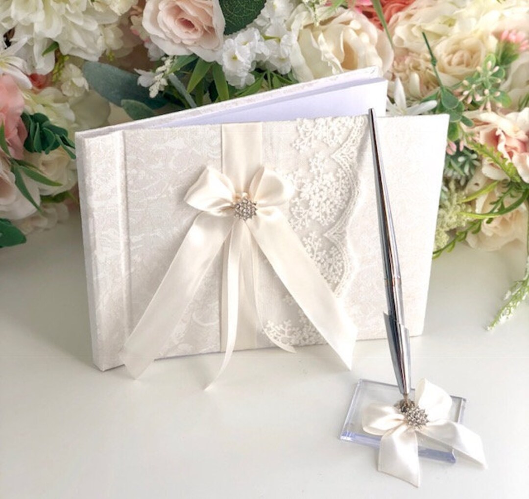 Off-white Guest Book With Pen, Wedding Guest Book, Wishes Book, Wedding ...