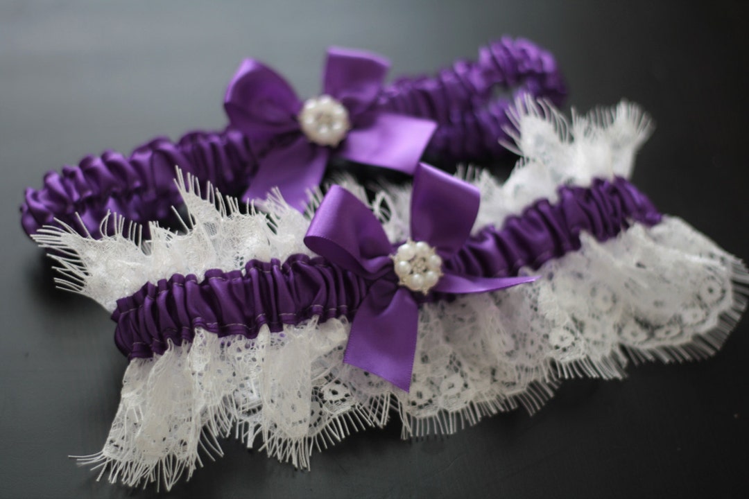 Purple Bridal Garter Set / Lace Wedding Garter Set / Purple Toss Garter ...