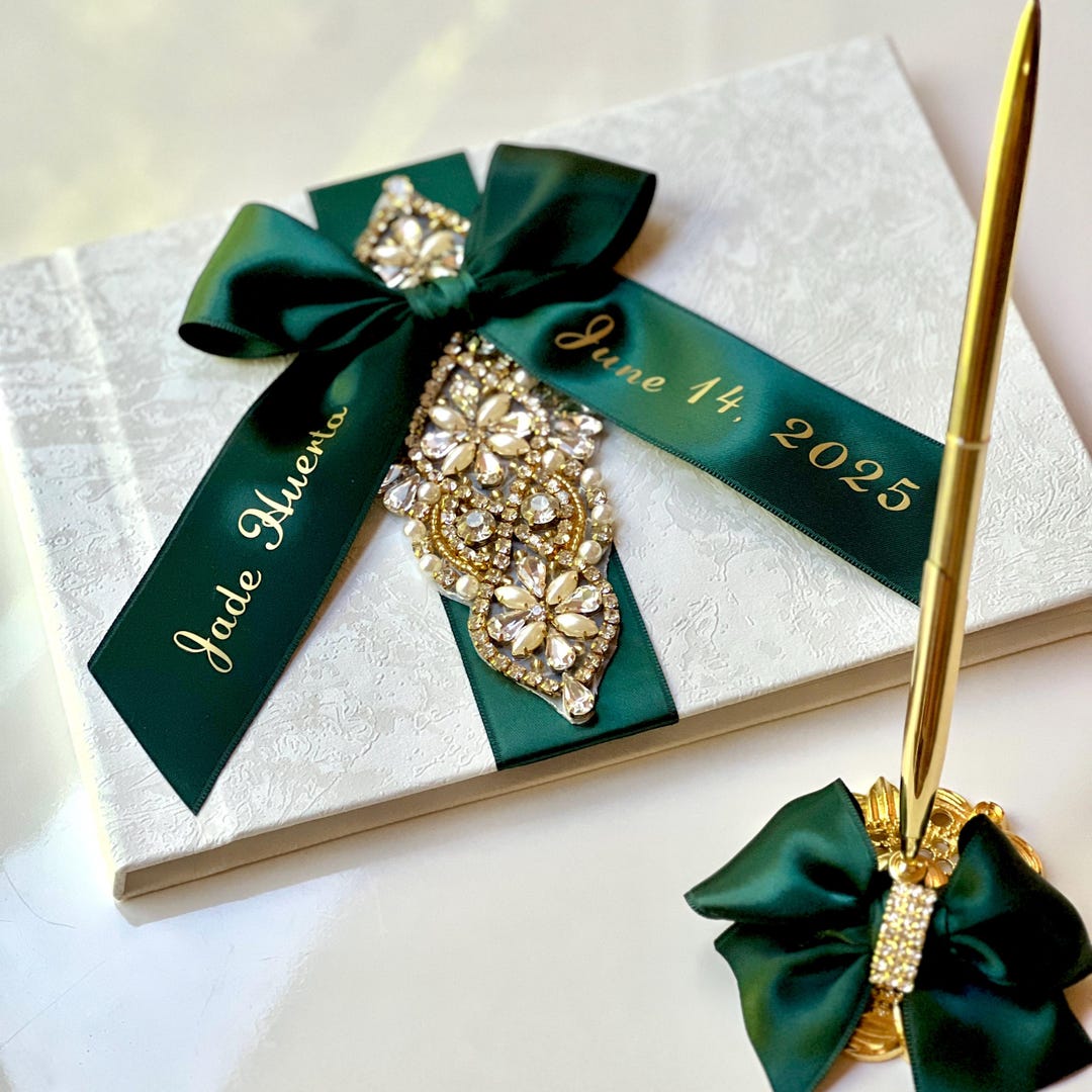 Quinceañera Guest Book With Pen Hunter Green Mis Quince Guest Book ...