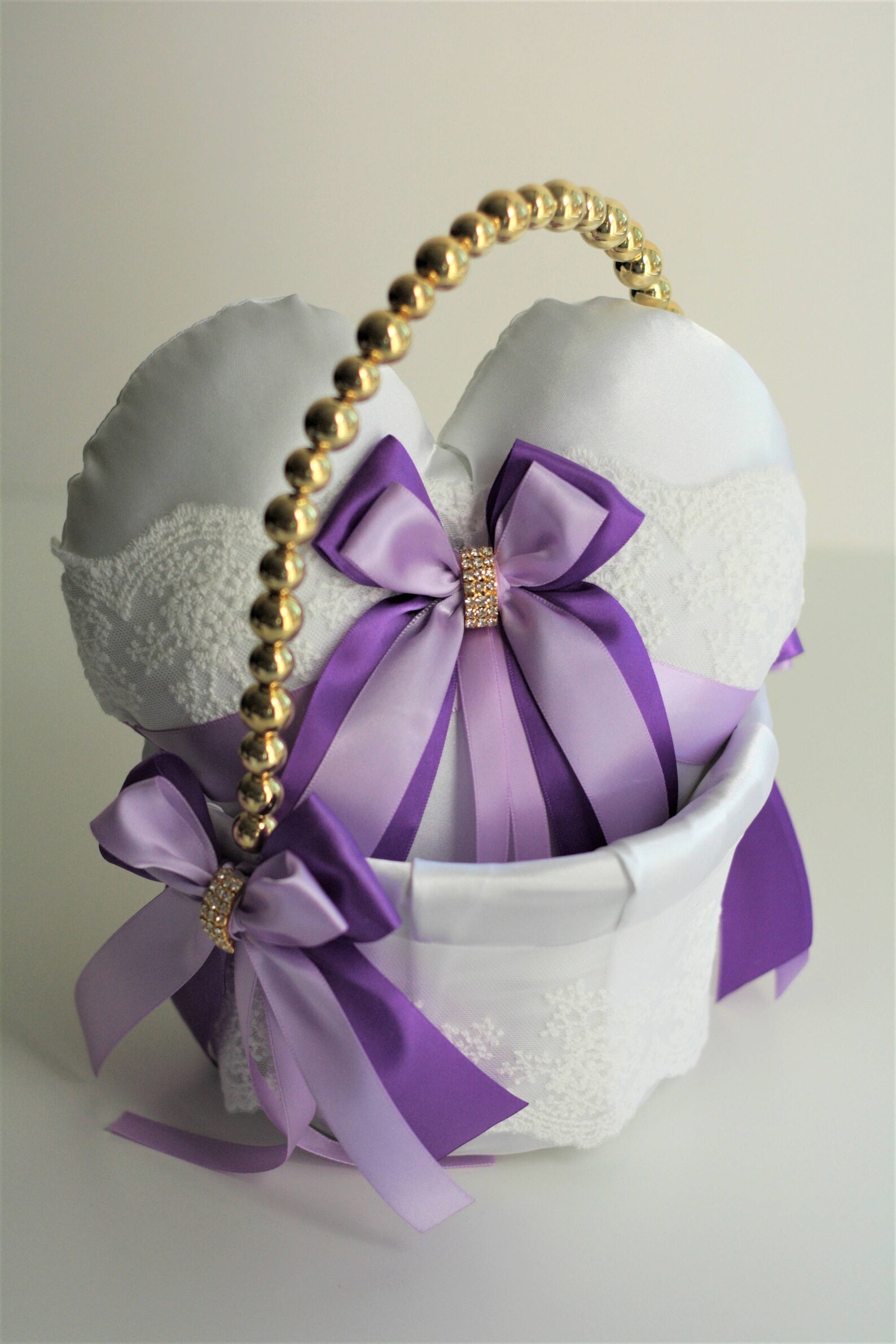 Purple Flower Girl Basket / Violet Heart Ring Bearer Pearl | Etsy