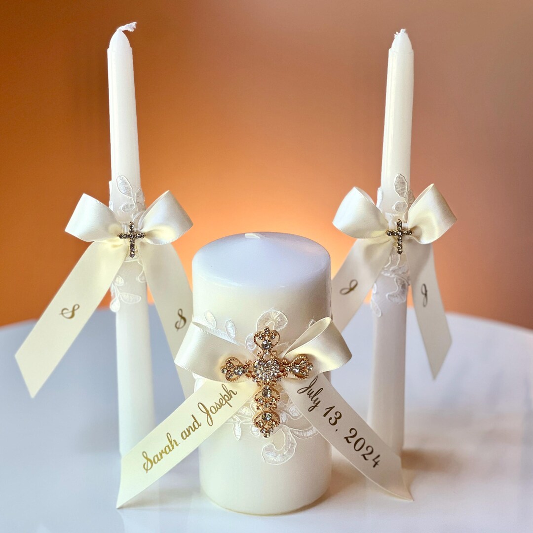 Unity Candle Set Wedding Candle Set Unity Candles With Cross Gold ...