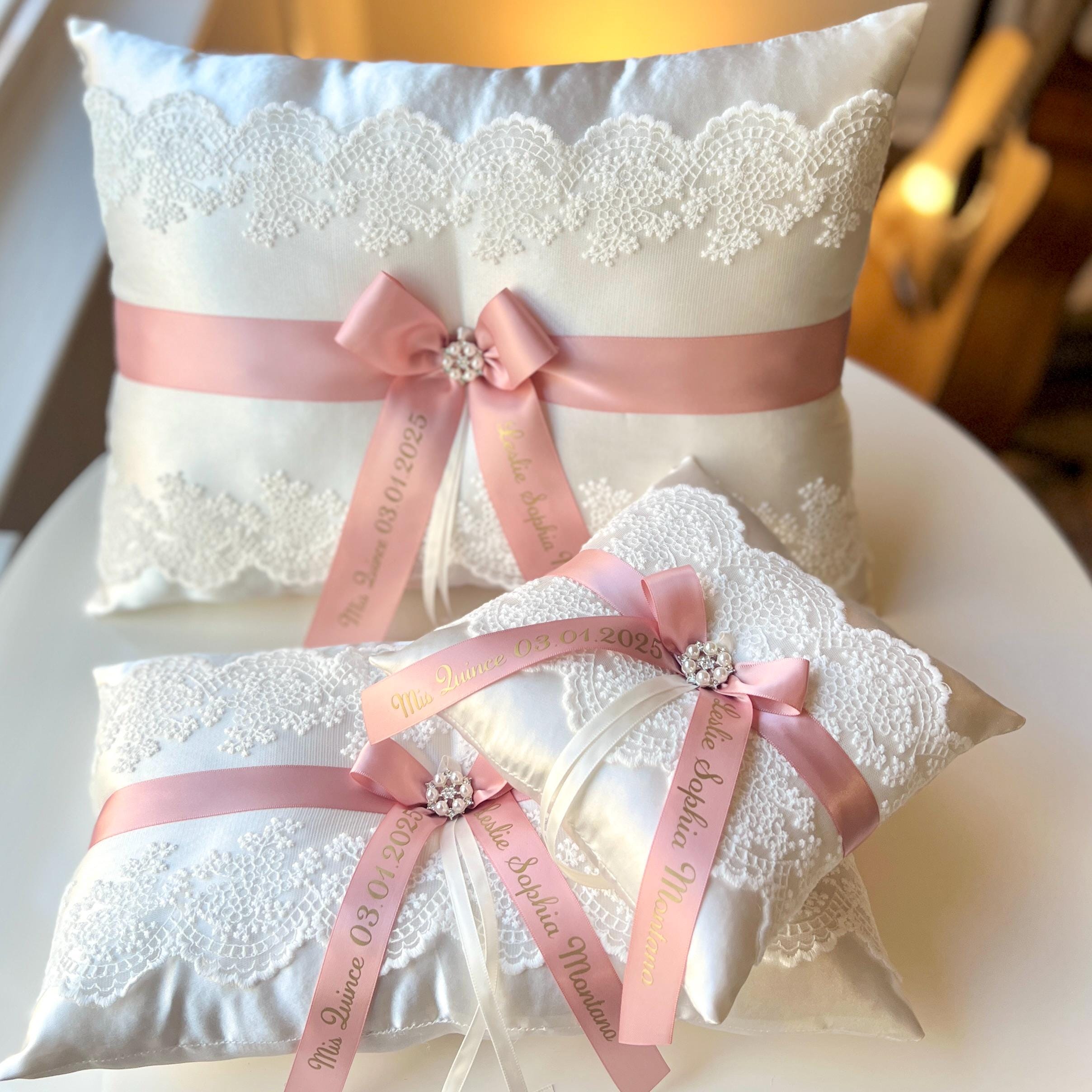 Quinceañera Pillow Set Rose Gold Quince Tiara Pillows Cake Serving Set ...