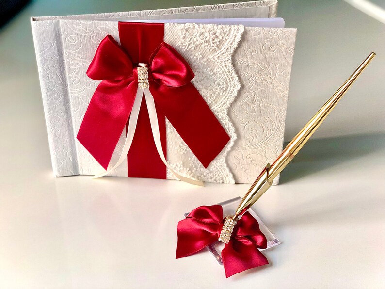 Red Guest Book With Pen, Marsala Guest Book, Wedding Guest Book, Sign ...