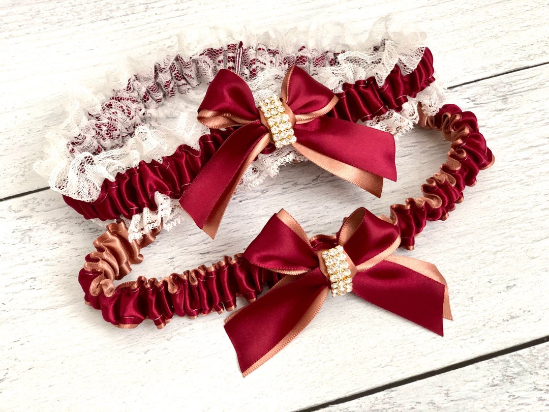 Bridal Garter Set, Burgundy Garters, Red Wedding Garters, Wedding ...