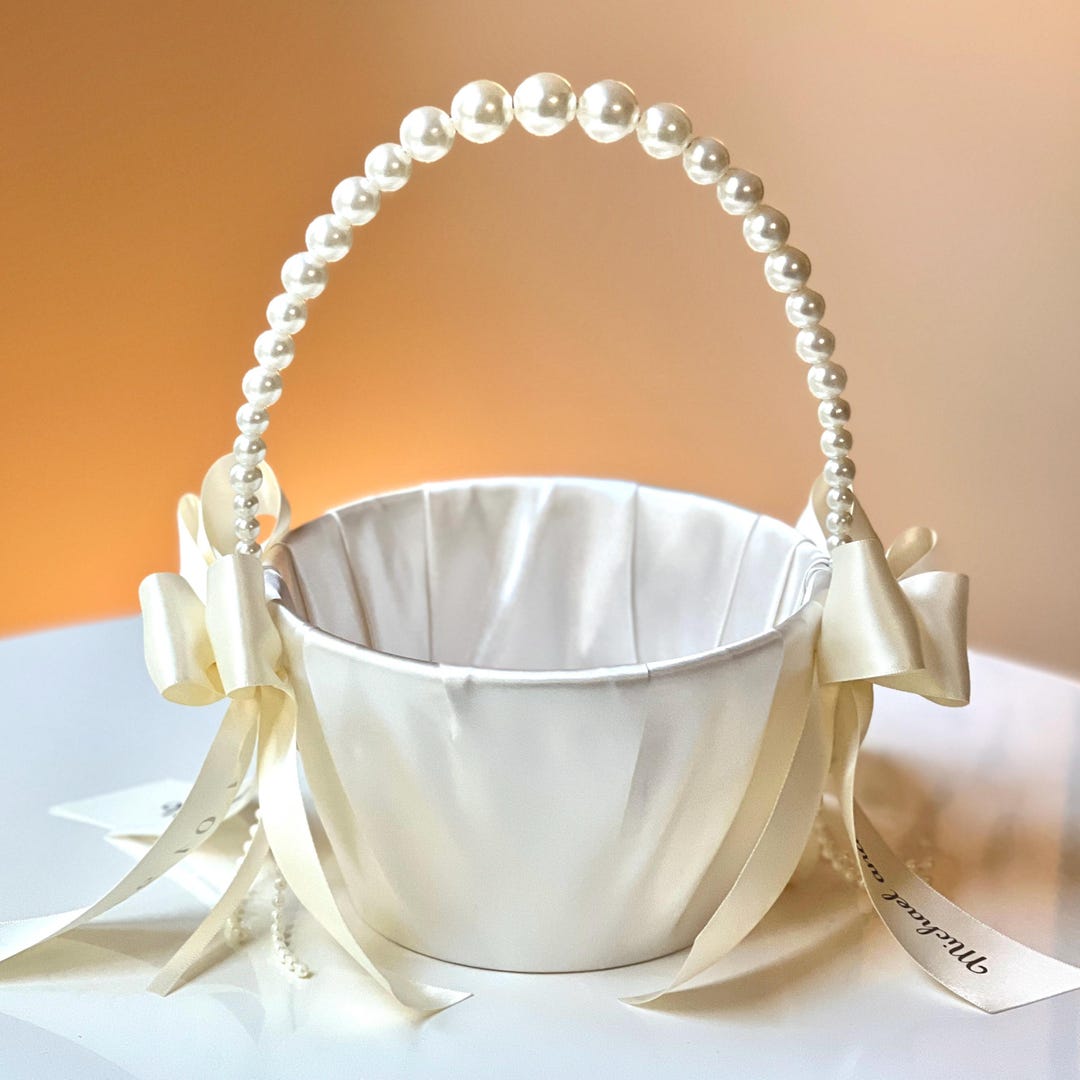 Ivory Flower Girl Basket Custom Personalized Wedding Basket Flower Girl ...