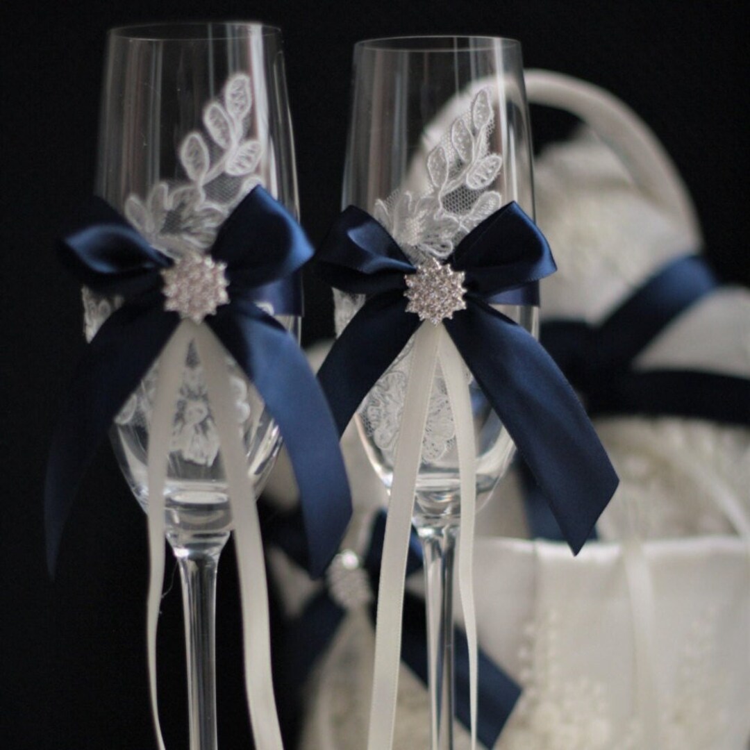 Wedding Champagne Glasses Navy Blue Champagne Glasses Navy Champagne ...