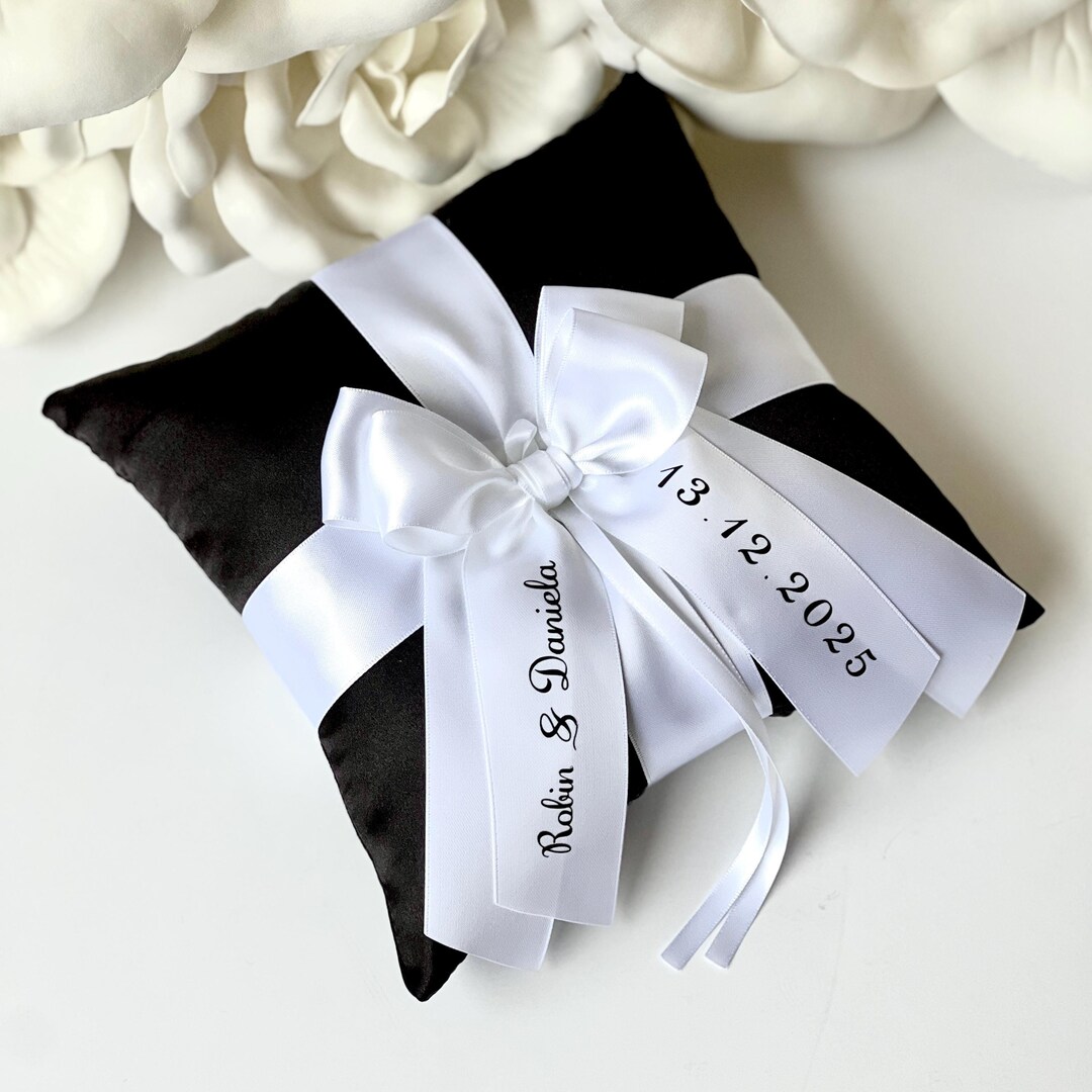 Black Ring Bearer Pillow White Wedding Ring Pillow Personalized Pillow ...
