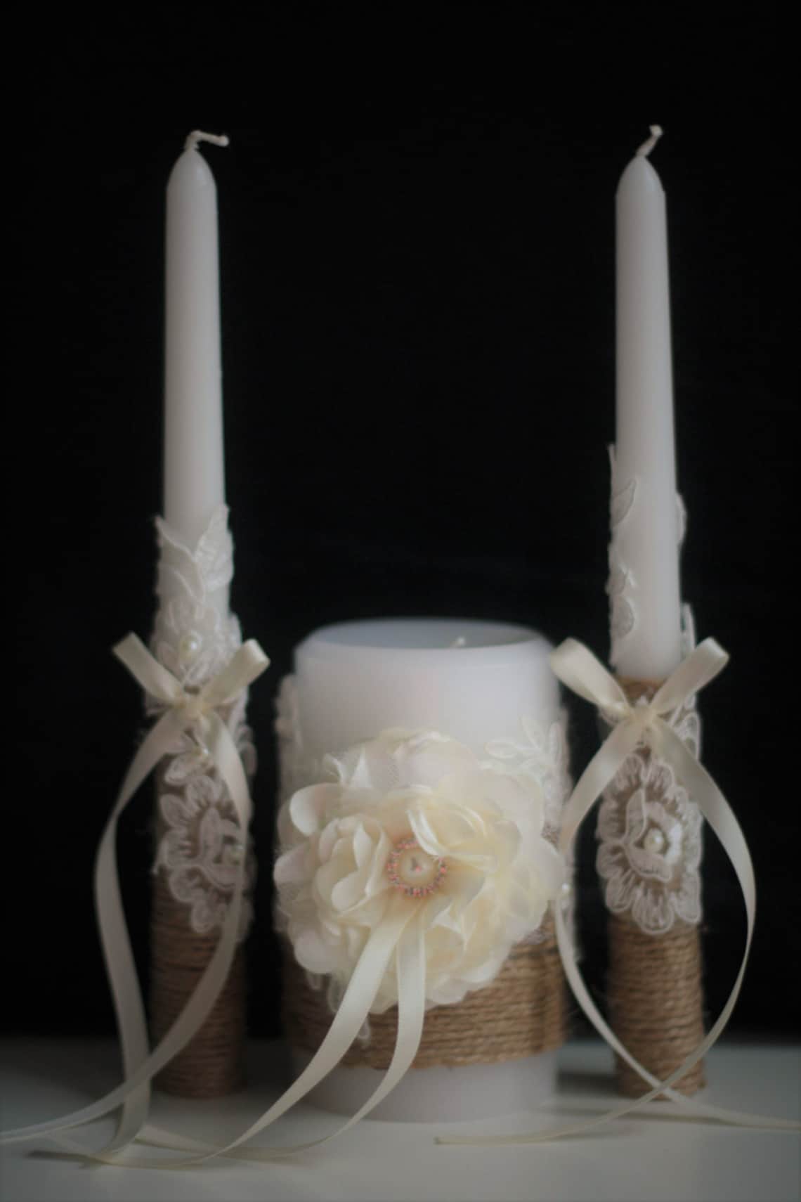 Wedding Unity Candle Set Rustic Wedding Candles Set | Etsy