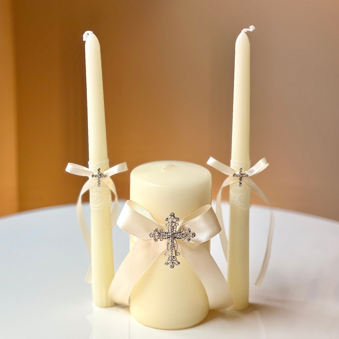 Ivory Unity Candle Set, Ceremony Candles, Classic Unity Candles, Cross ...