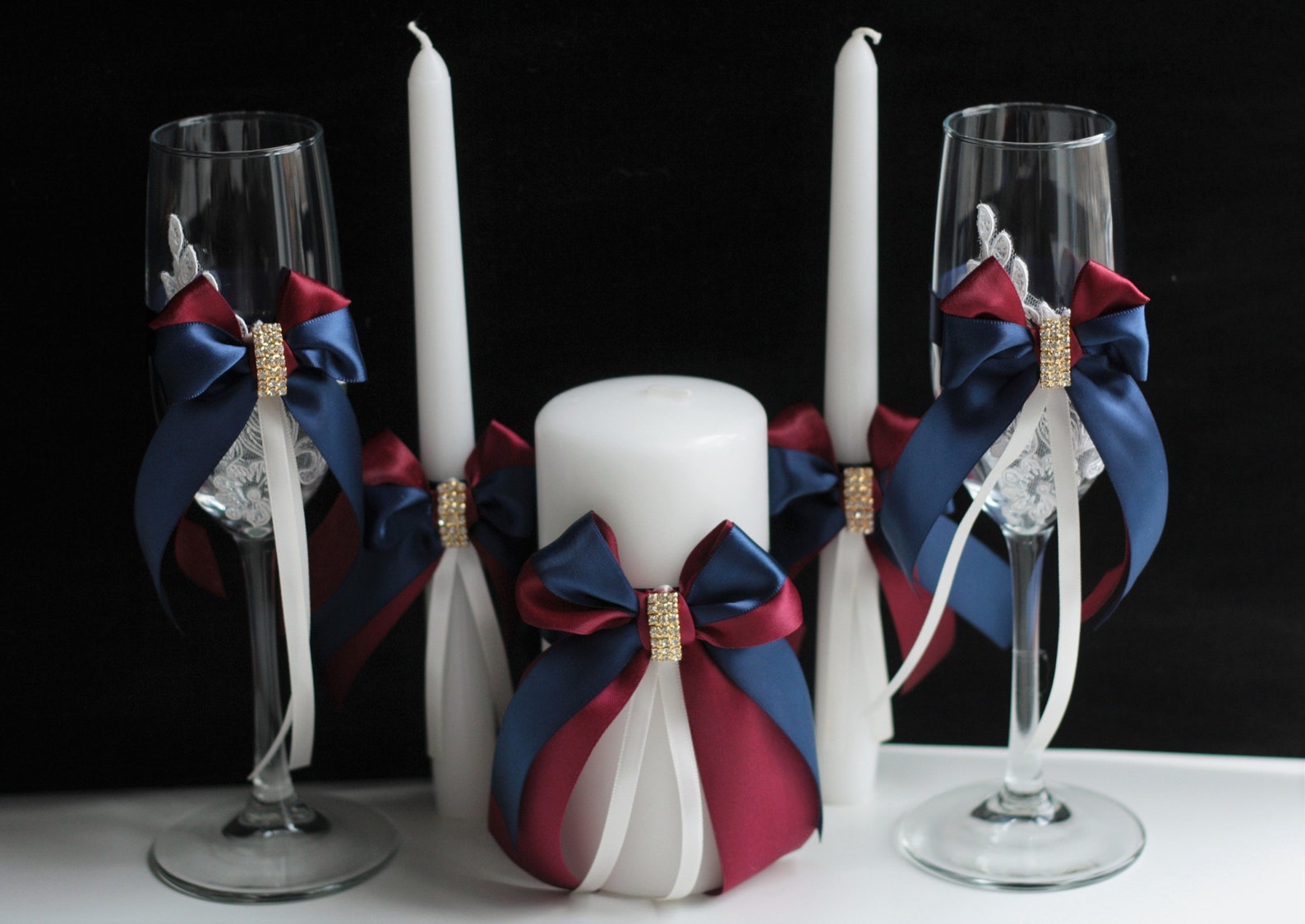 Navy Wedding Candles Navy Unity Candle Set Burgundy Candles Wedding ...