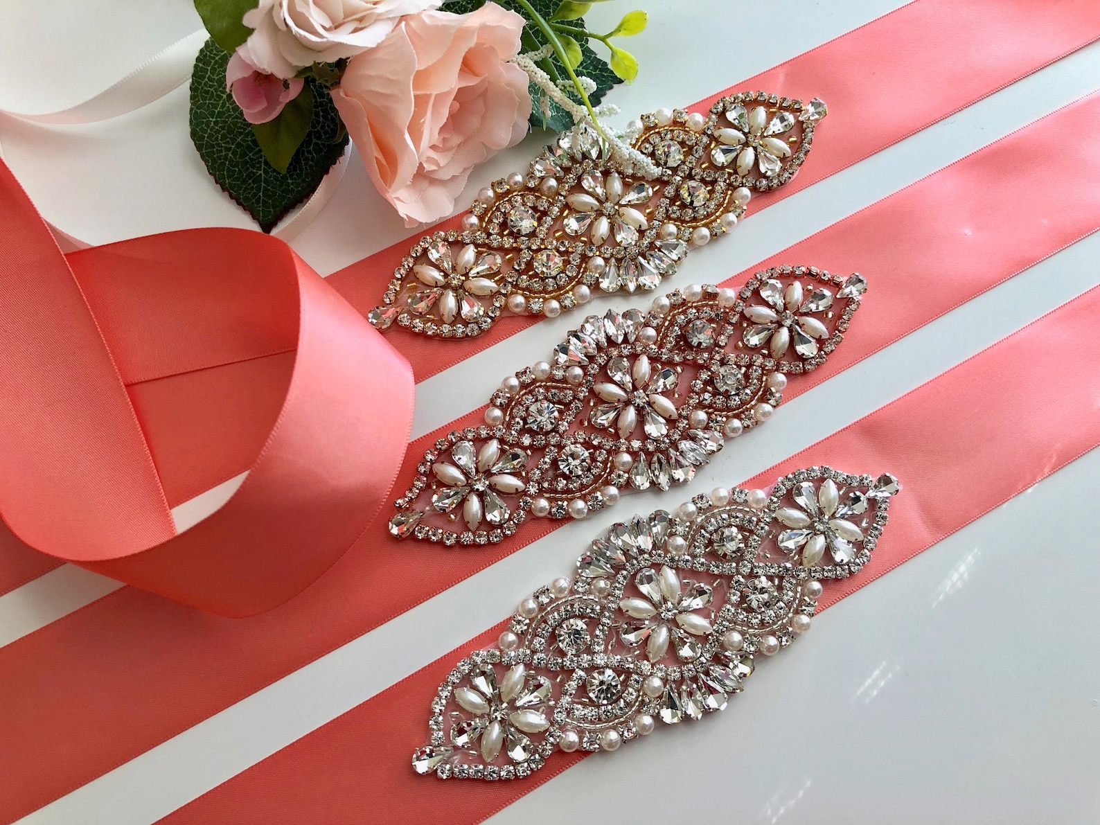 Coral Bridal Belt, Coral Wedding Belt, Rhinestone Bridal Belts ...