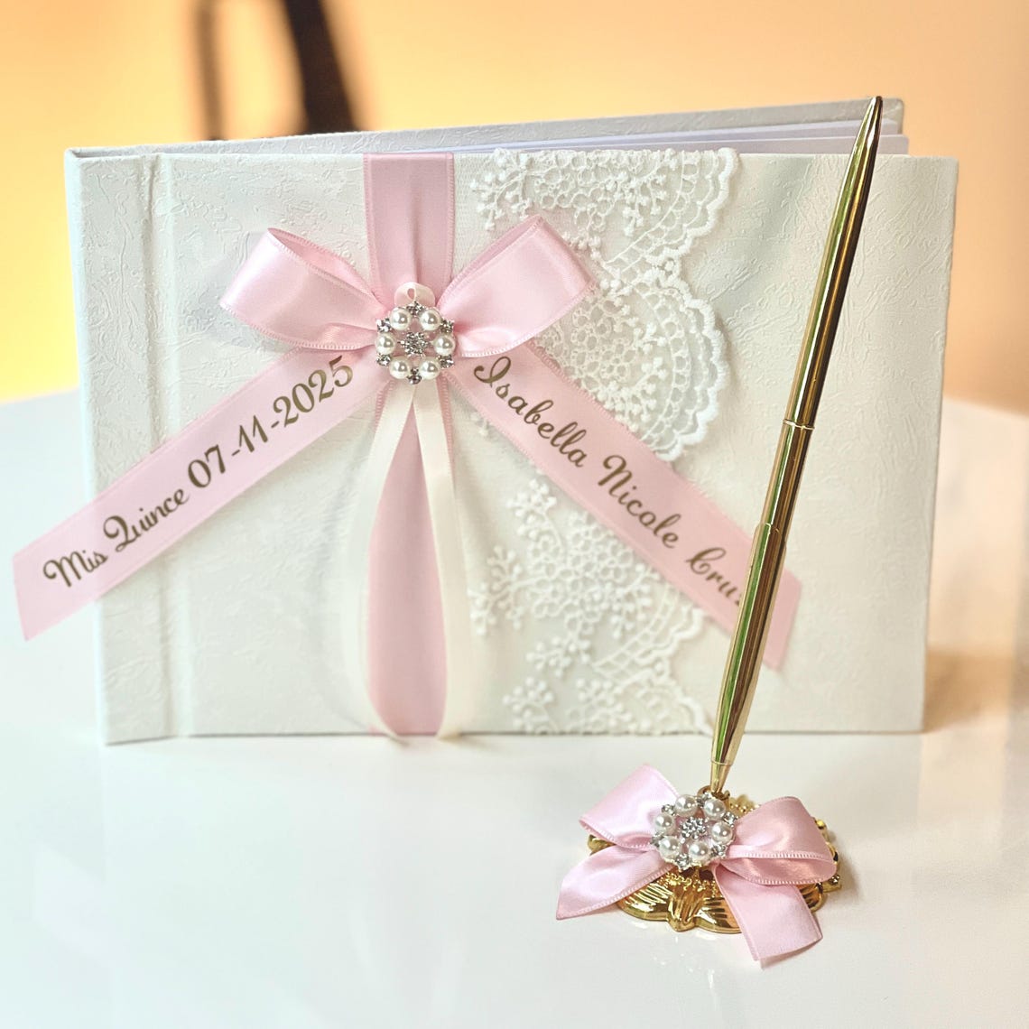 Pink Quinceañera Guest Book and Pen Quince Guest Book Custom Mis Quince ...