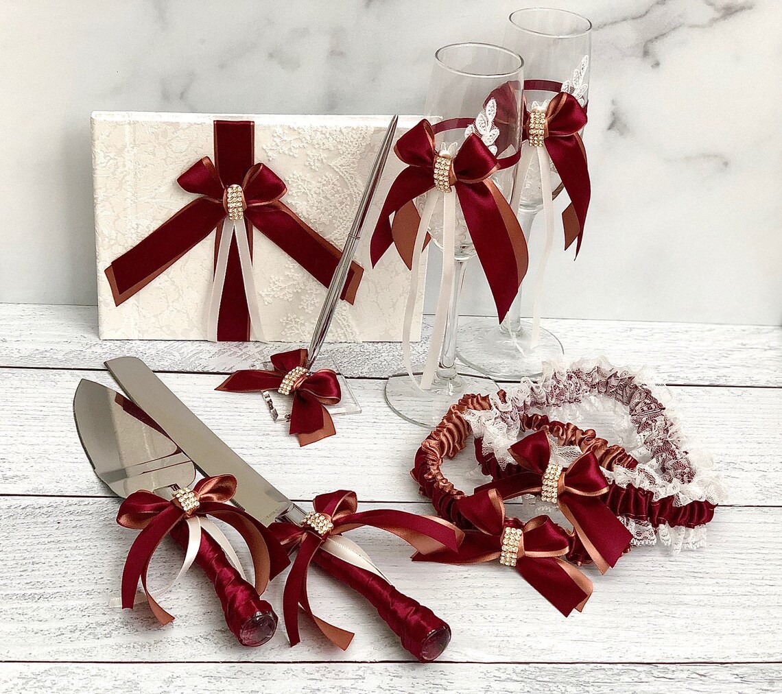 Bridal Garter Set Burgundy Garters Red Wedding Garters - Etsy