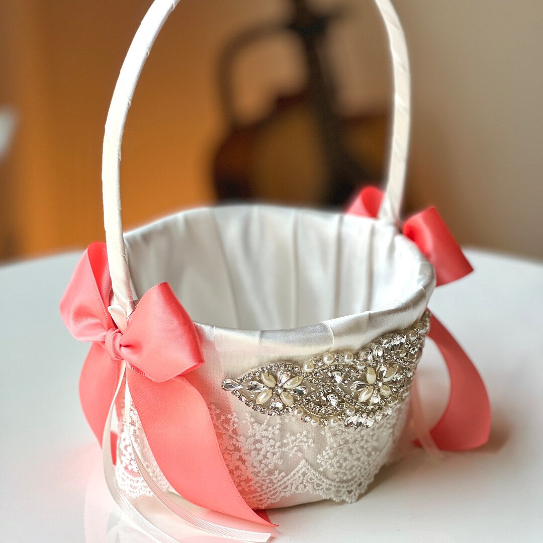 Flower Girl Basket Coral Flower Basket Bling Wedding Basket Bling ...