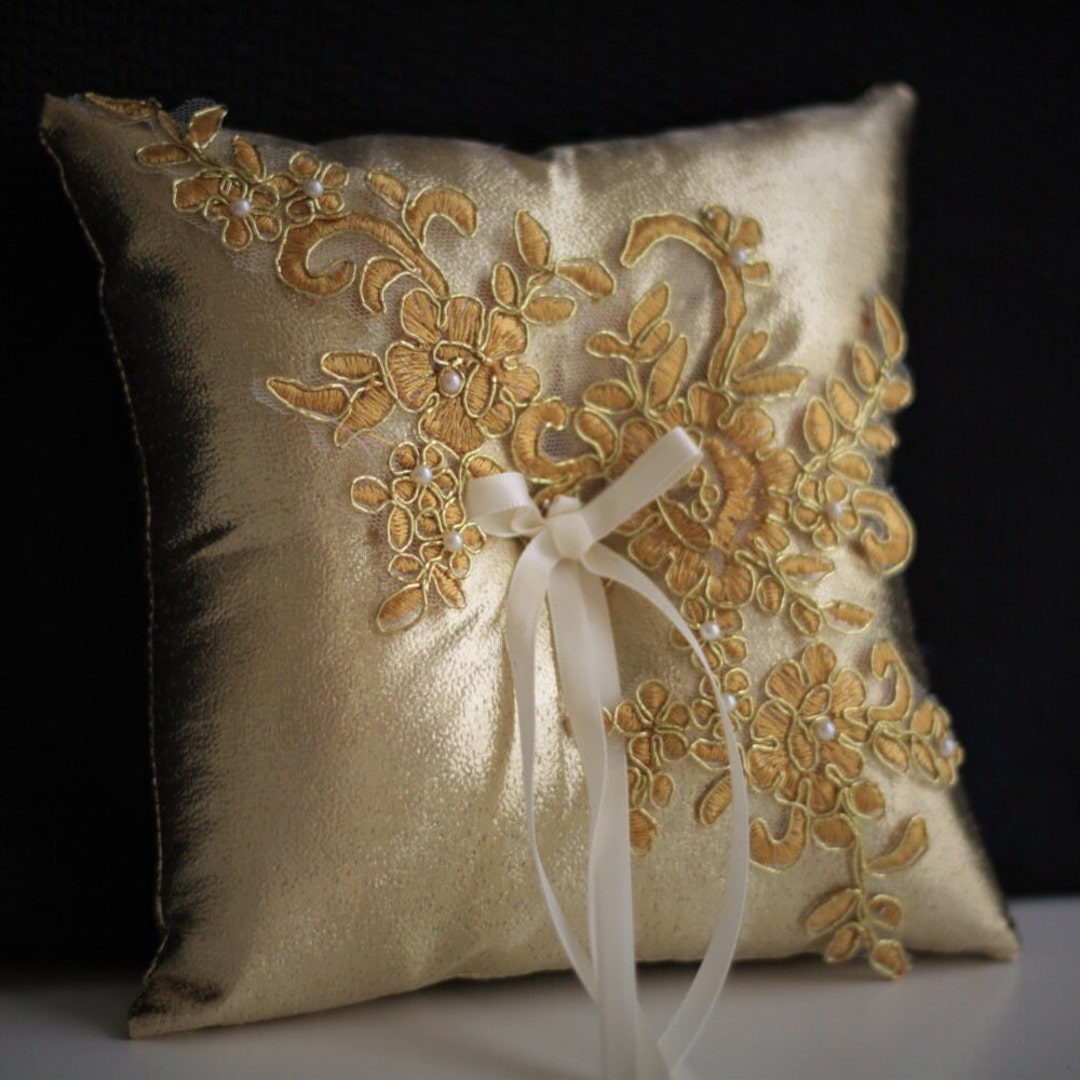 Gold Ring Bearer Pillow Lace Ring Pillow Gold Wedding Pillow Wedding ...
