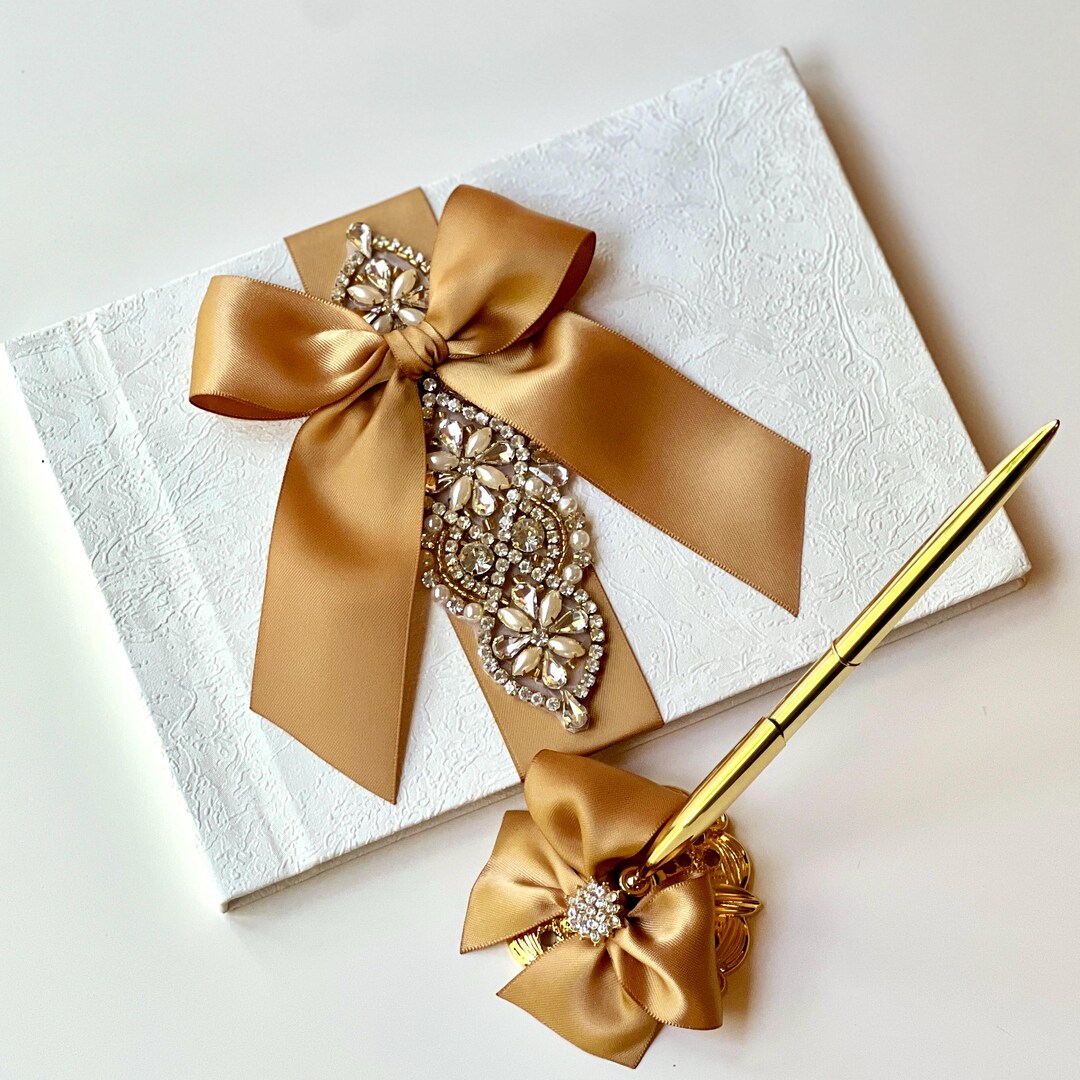 Gold Guest Book With Pen Wedding Decor Gold Wedding Guest Book Sweet 16 ...