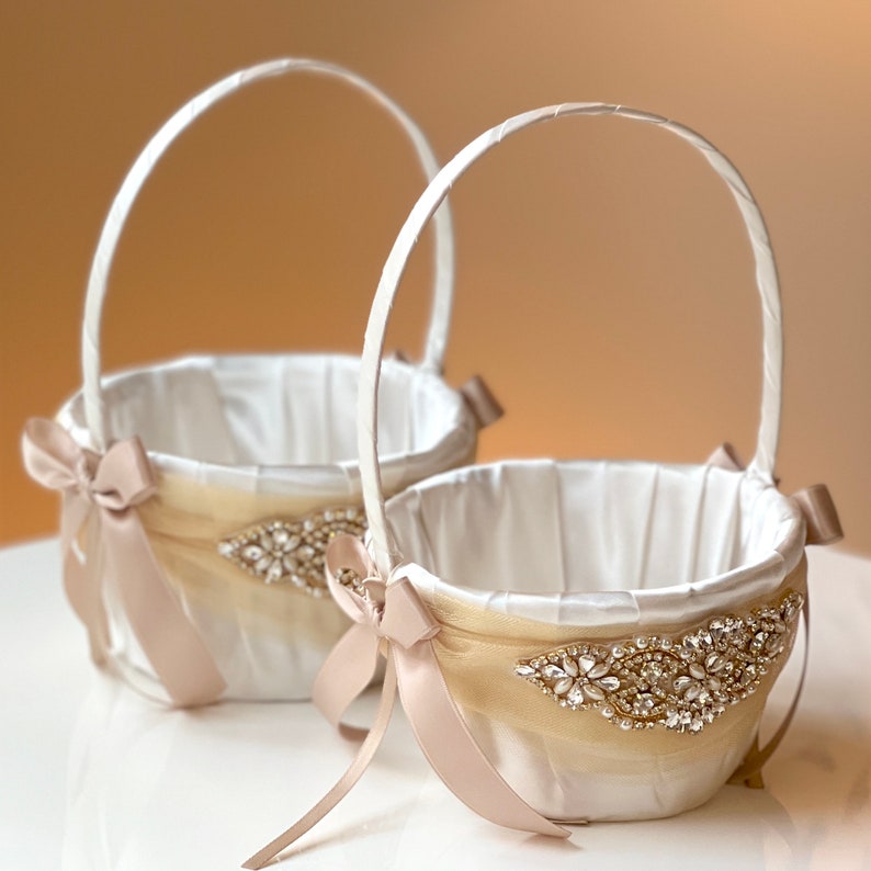 Golden Flower Girl Basket Champagne Wedding Basket Latte Taupe Wedding ...