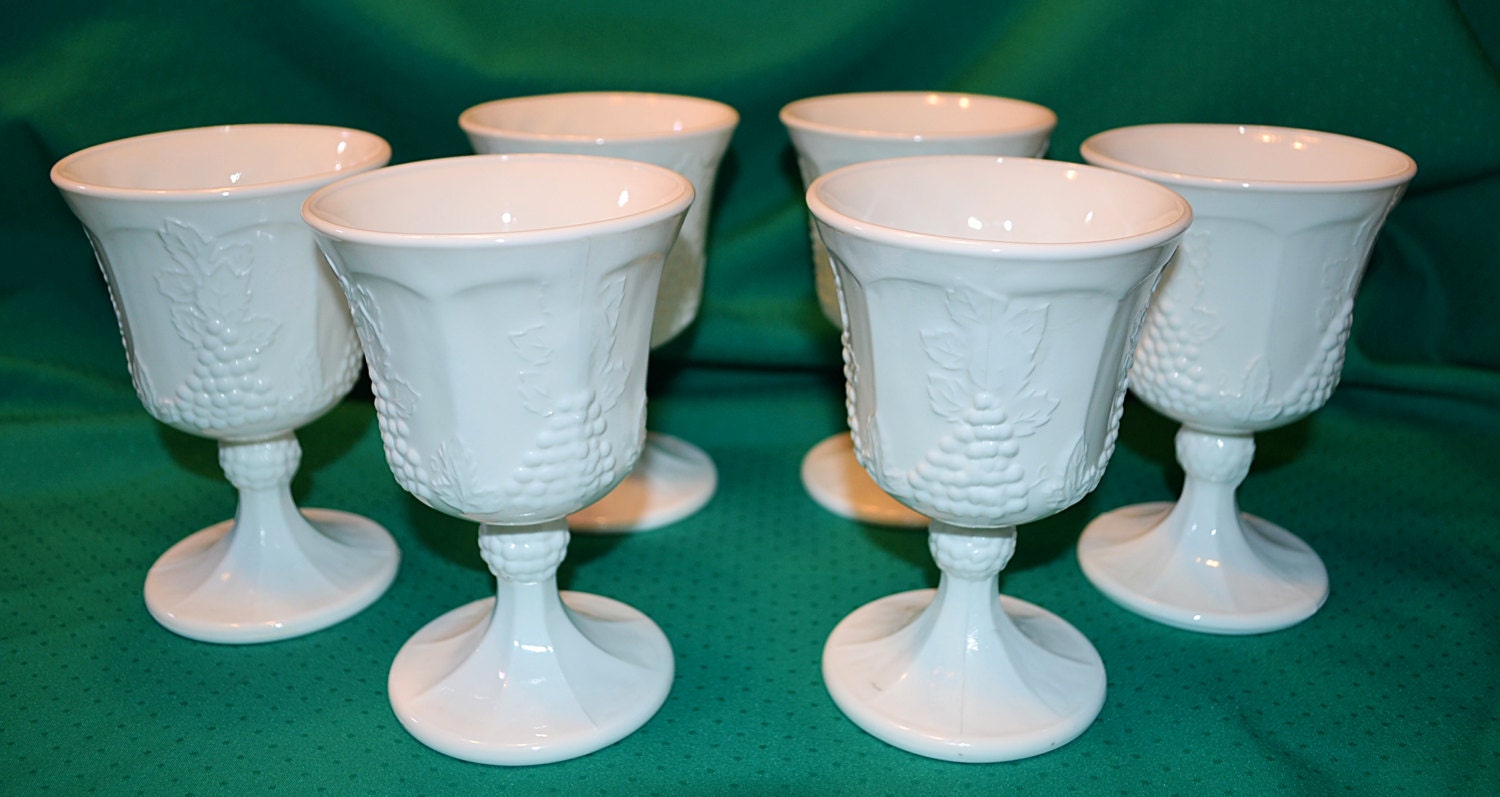 Vintage White Milk Glass Goblets Colony Harvest Goblets | Etsy